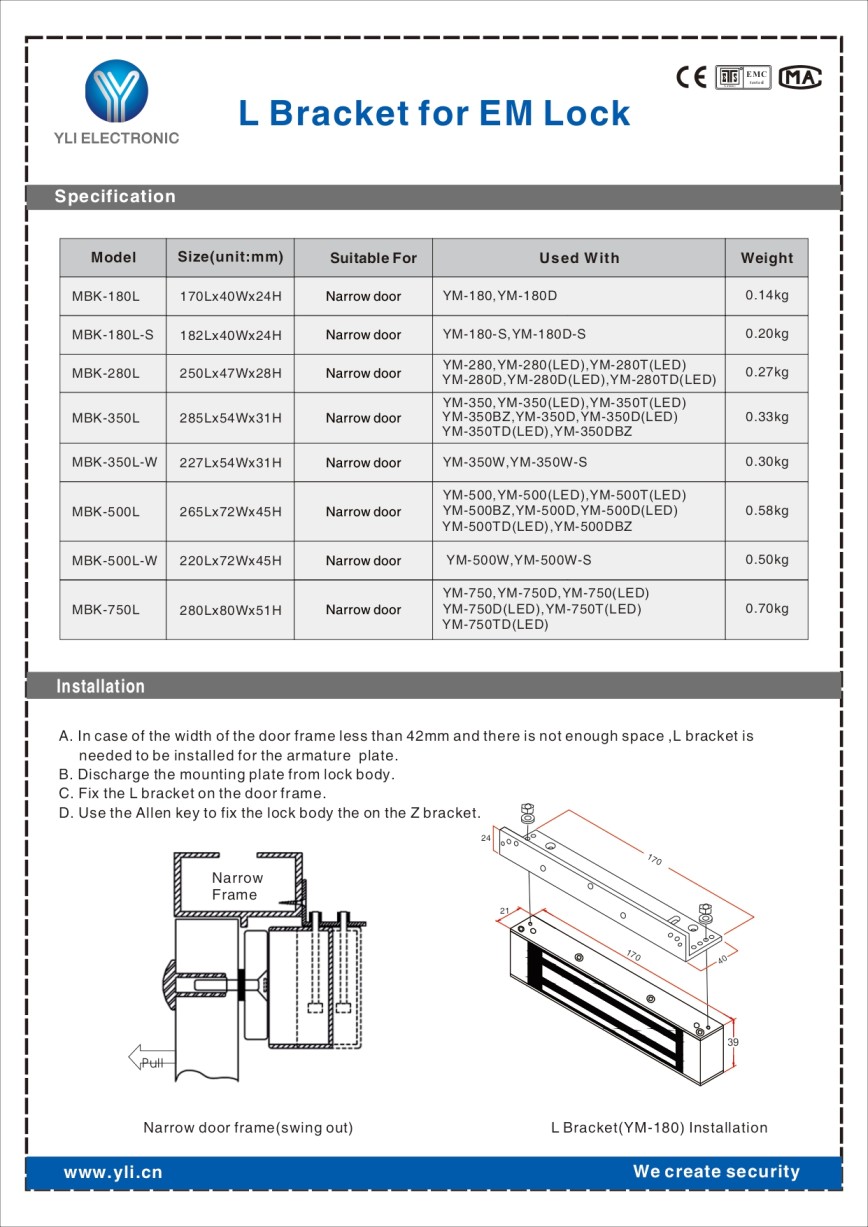 YLI - The L Bracket Is For Narrow Door(1500lbs) - Ibrsons Ltd