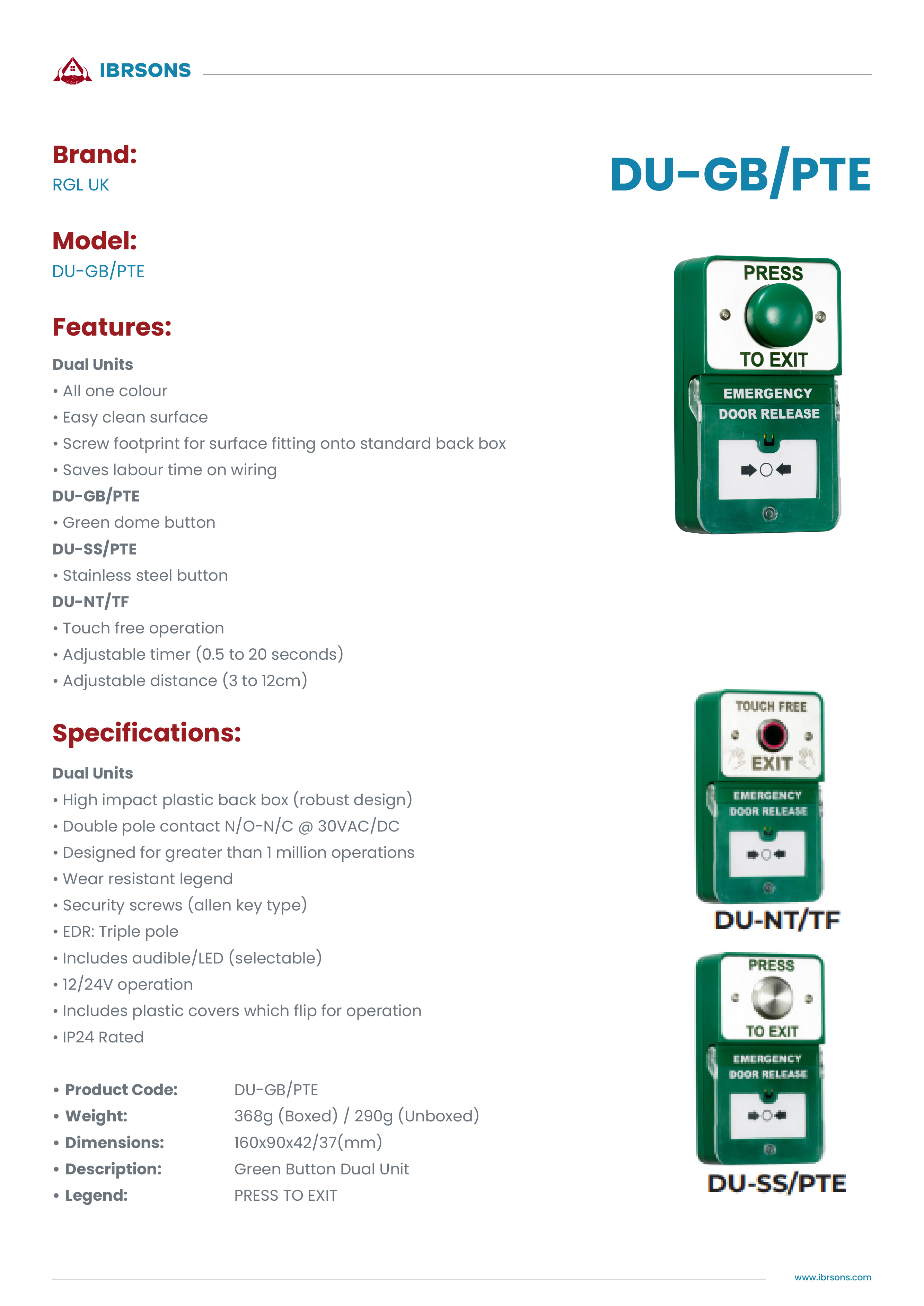 RGL ELECTRONICS - DU-GB/PTE Surface Mounted Resettable Dual Unit, With ...