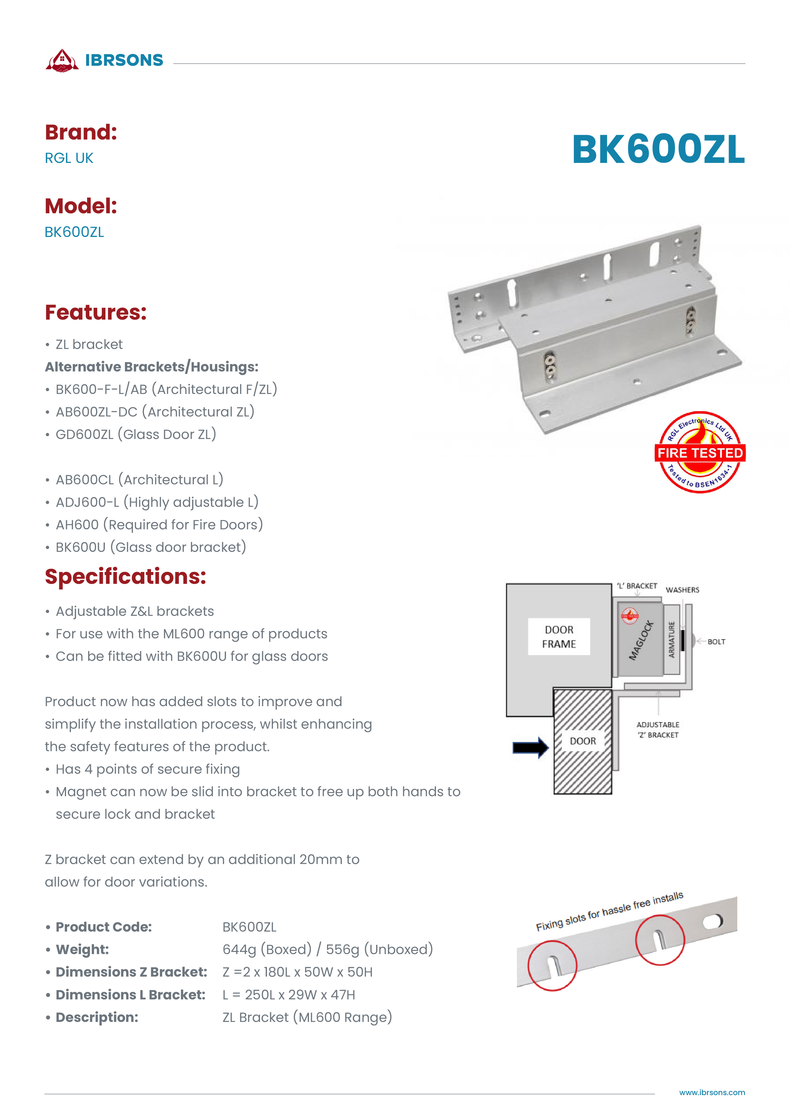 RGL ELECTRONICS - BK600-ZL Access Control/Entry Systems Adjustable Z ...