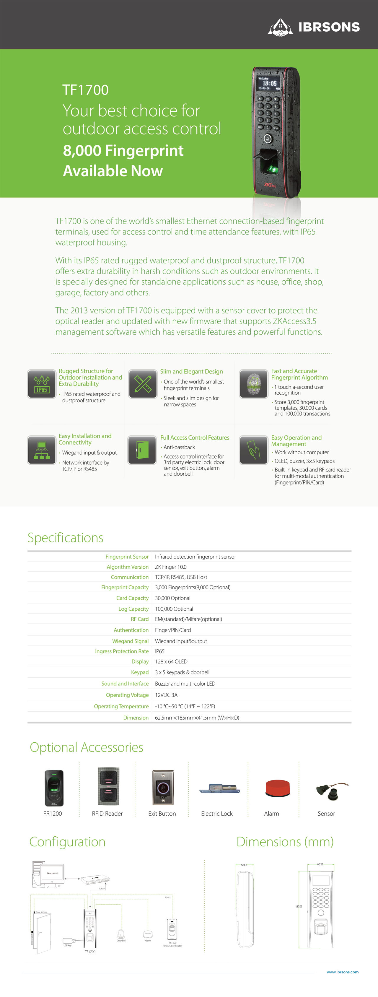 ZKTECO - TF1700 Elegant Design Ethernet Connection-Based Fingerprint ... ZKTECO - TF1700 Elegant Design Ethernet Connection-Based Fingerprint ...