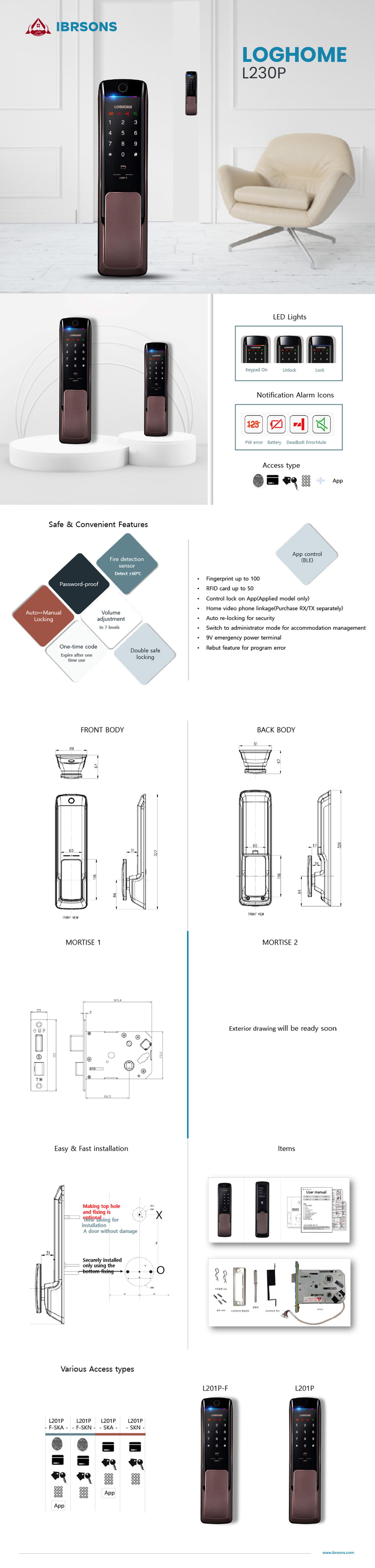 LOGHOME - L201P Smart Door Lock with Advanced Fingerprint, RFID, and ...